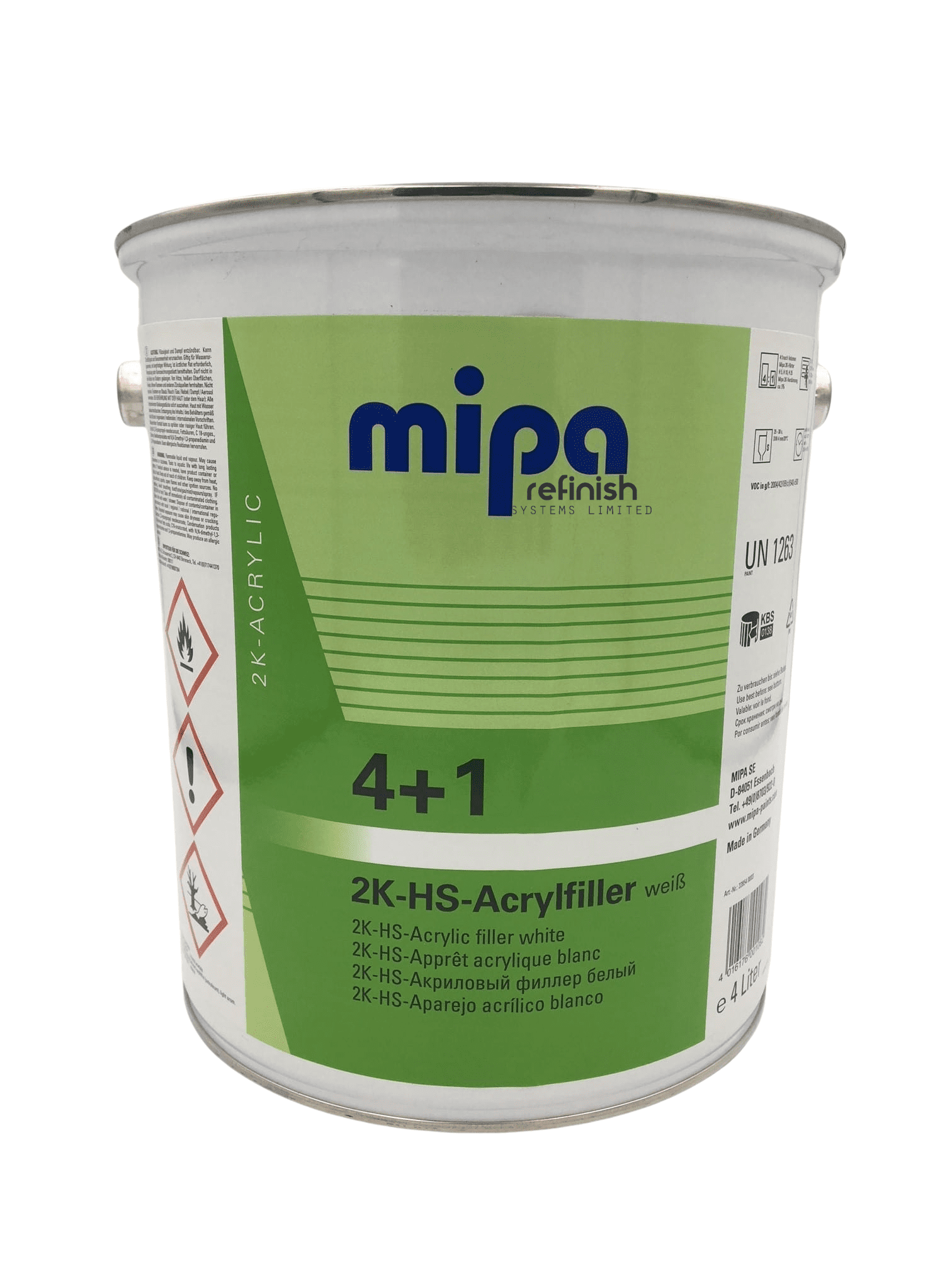 Mipa 4+1 Acrylfiller HS 2K Primer (White) 4L | Refinish Systems Ltd